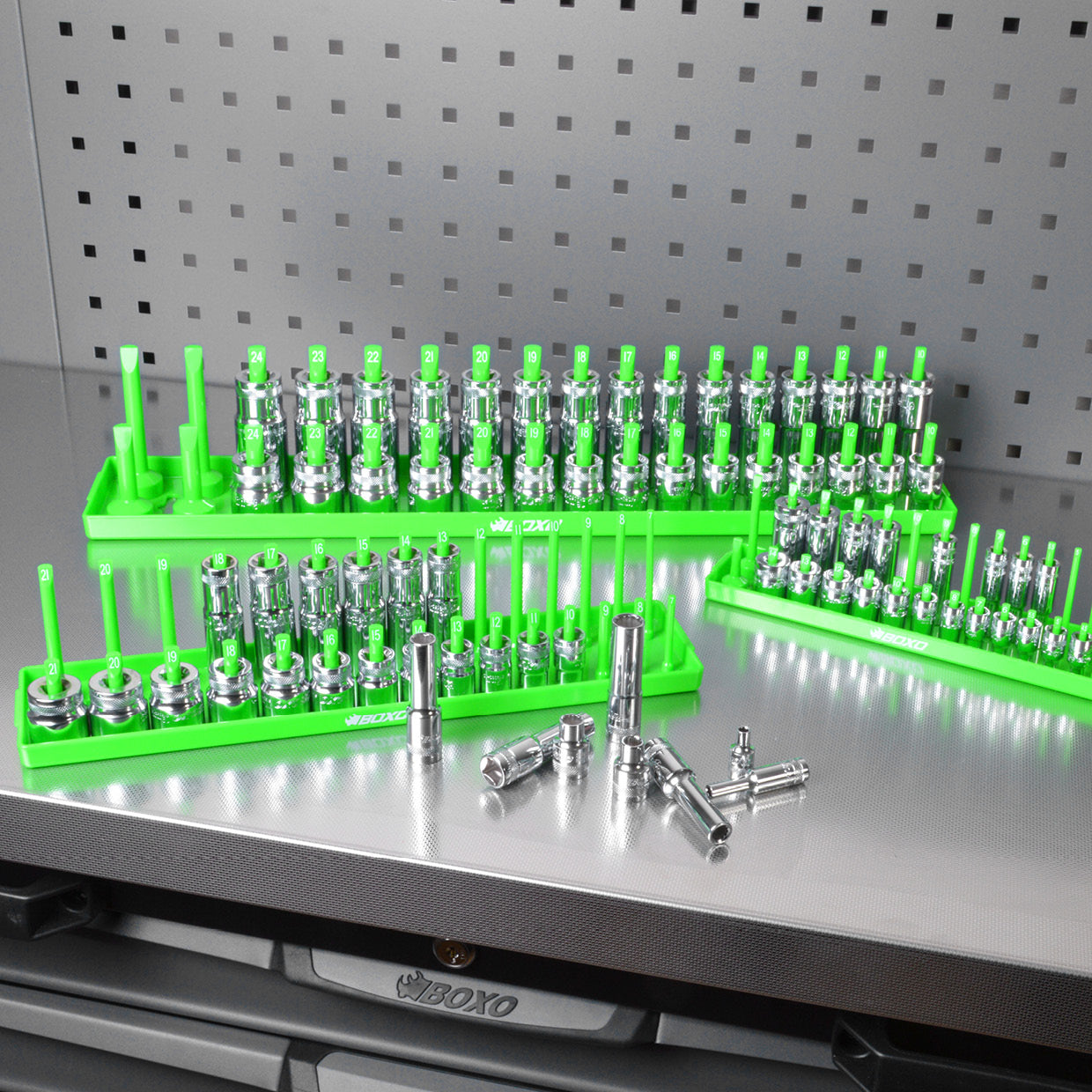 BOXO 28Pc 1/4" Vertical Socket Tray - Green or Red – Truckstop Group