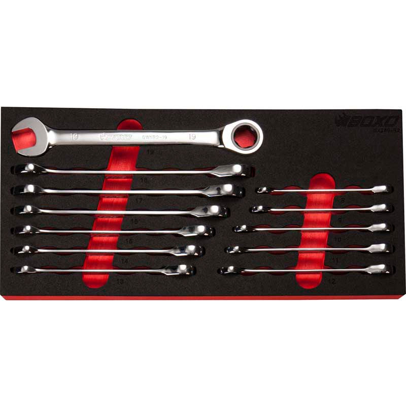 BOXO 12Pc 72T Rounded Nut Ratcheting Spanner Set (8mm to 19mm ...