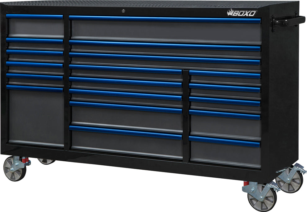 BOXO 72" 19 Drawer Triple Bank Roll Cabinet with Drawer Trim Pack - Bl ...