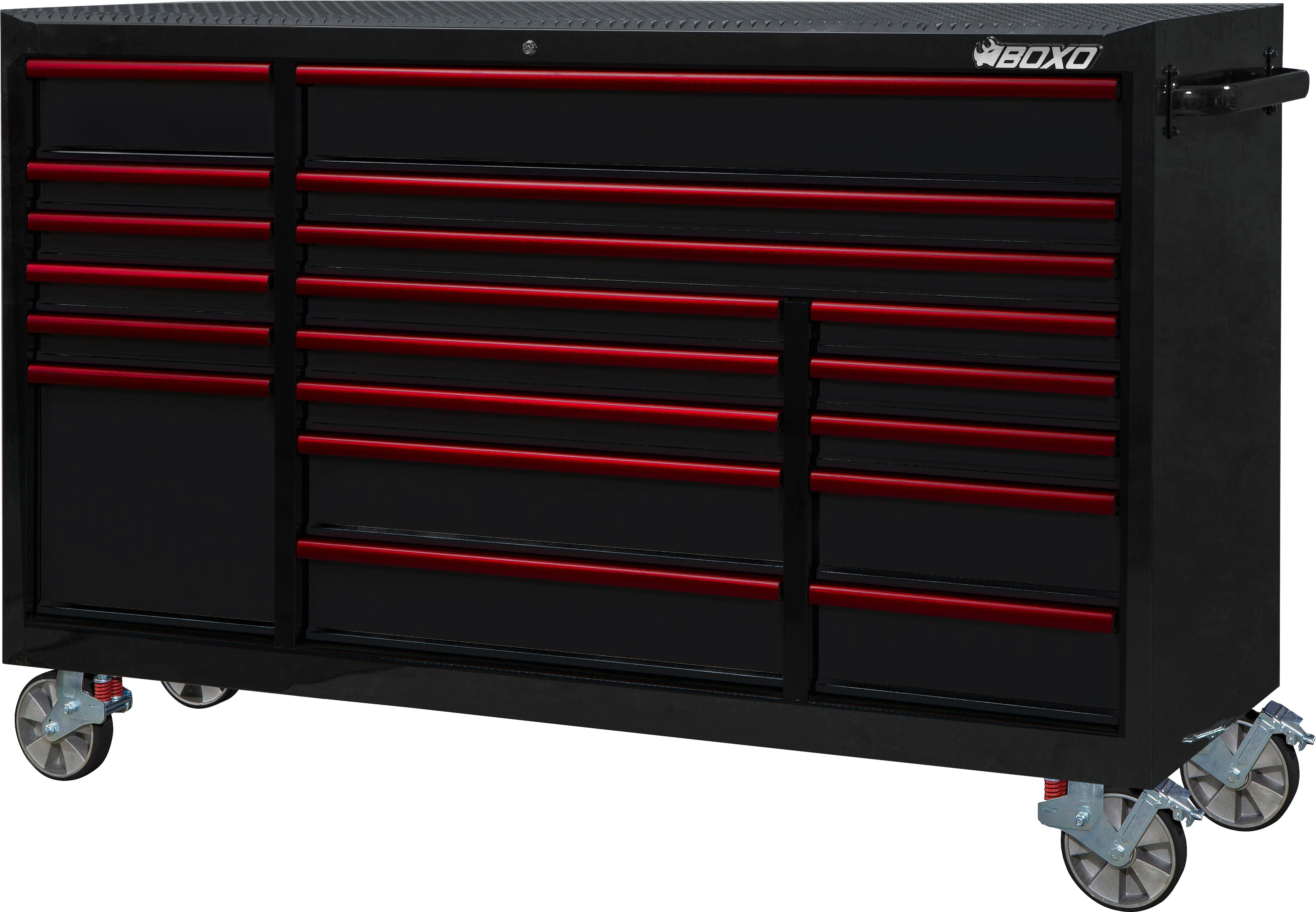 BOXO 72" 19 Drawer Triple Bank Roll Cabinet with Drawer Trim Pack - Bl ...