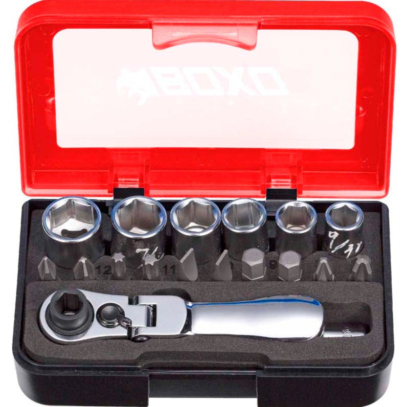 BOXO 18PC 1/4" Socket Set with Dual Function Flex-Head Ratchet ...